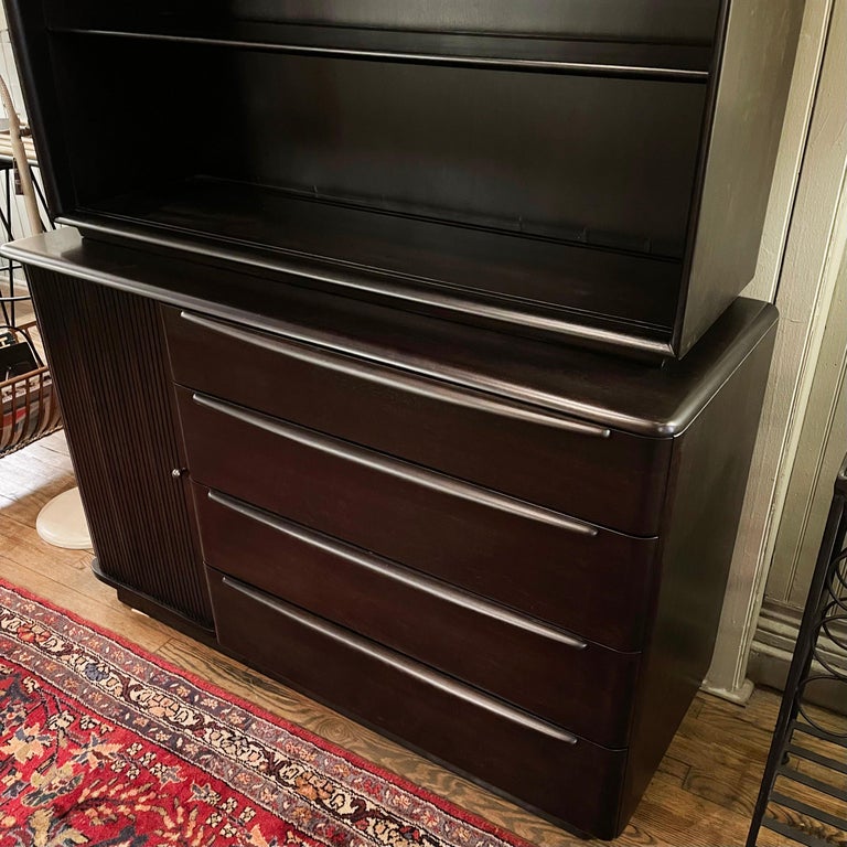 Heywood Wakefield Ebonized Maple Tambour Credenza Hutch For Sale at 1stDibs