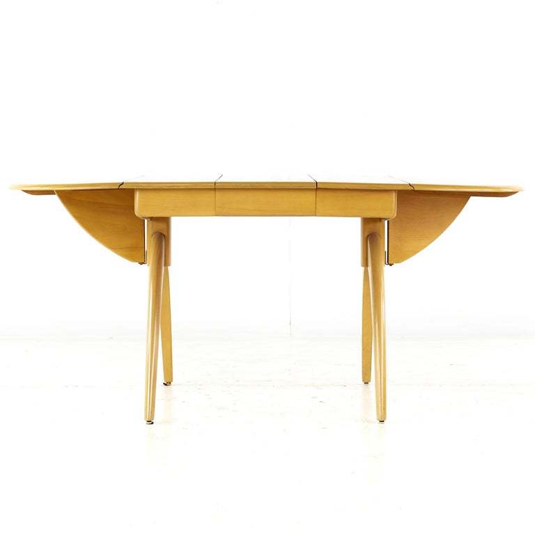Heywood Wakefield Round Edge Wishbone MCM Dining Table with 2 Leaves ...