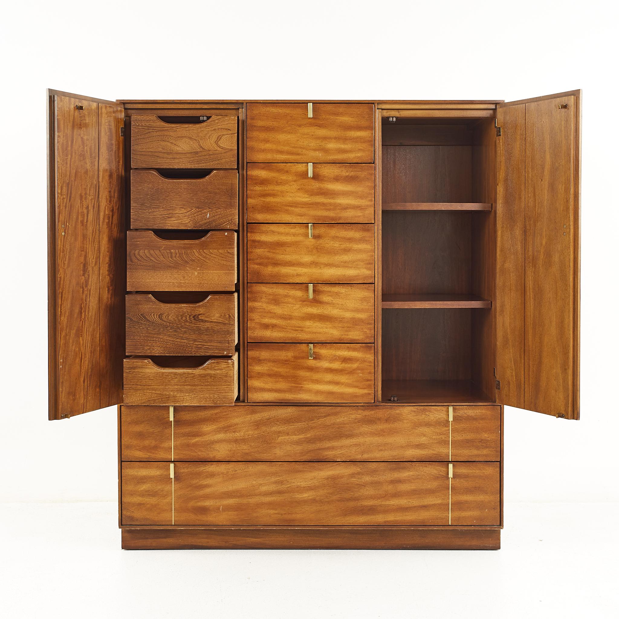 Hickory Manufacturing Mid Century Brass and Walnut Armoire Chest at ...