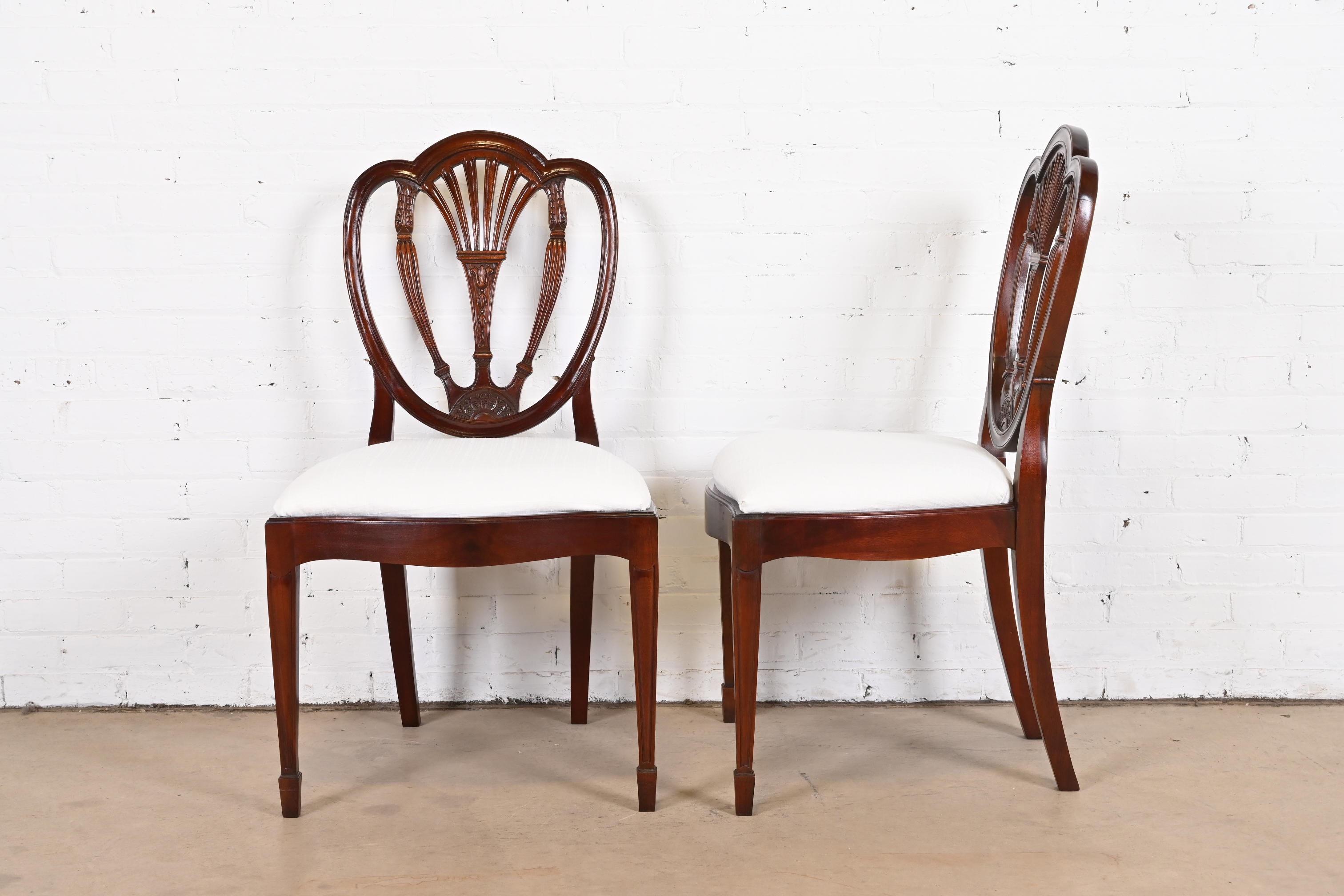 Hickory White Georgian Carved Mahogany Shield Back Dining Chairs, Set of Eight For Sale at 1stDibs