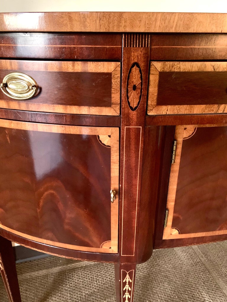 Hickory White Mahogany Inlay Sideboard Credenza Bow Front Buffet Server For Sale at 1stDibs