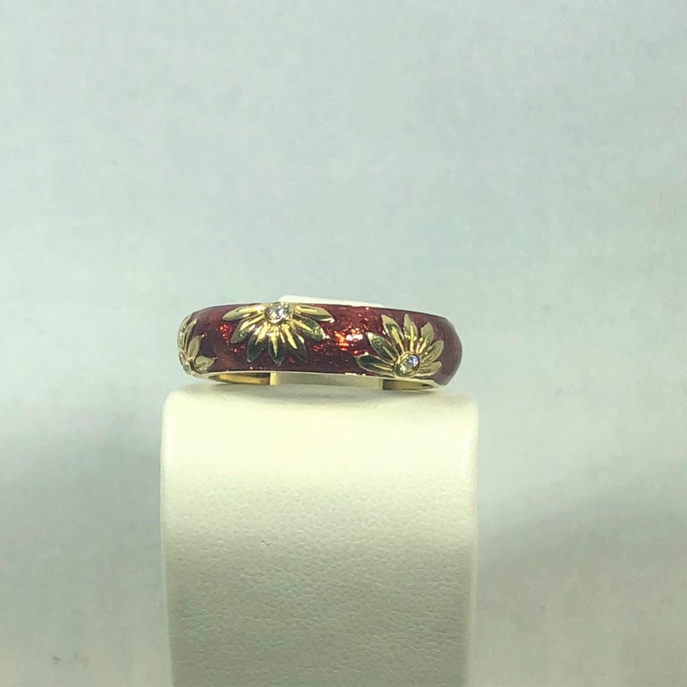 Hidalgo 18 Karat Enamel and Diamond Sunflower Stacking Ring at 1stDibs ...