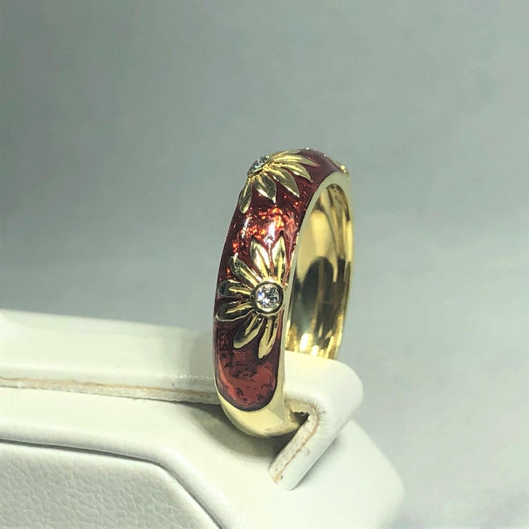 Hidalgo 18 Karat Enamel and Diamond Sunflower Stacking Ring at 1stDibs ...