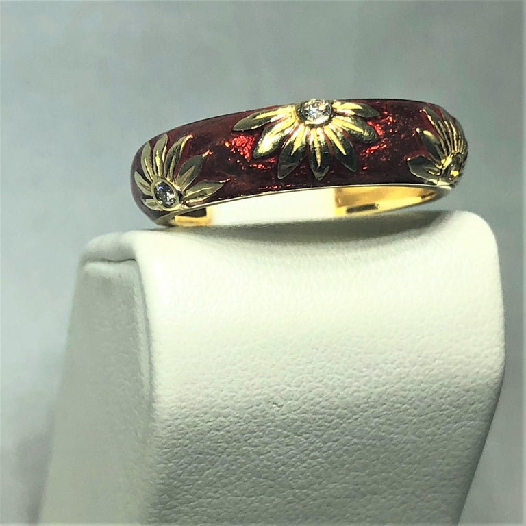 Hidalgo 18 Karat Enamel and Diamond Sunflower Stacking Ring at 1stDibs ...