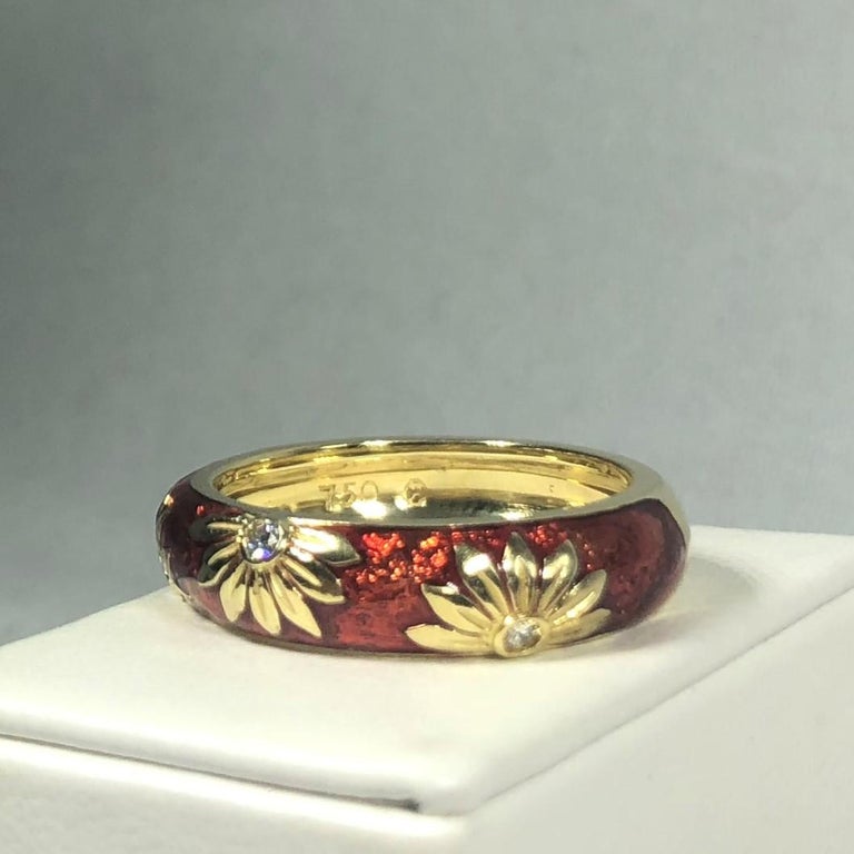 Hidalgo 18 Karat Enamel and Diamond Sunflower Stacking Ring at 1stDibs ...