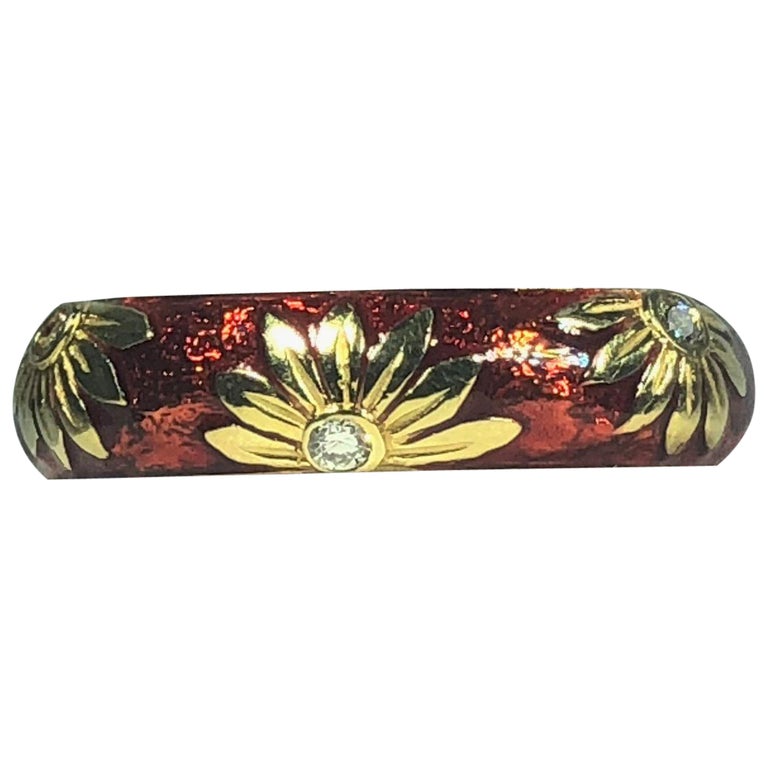 Hidalgo 18 Karat Enamel and Diamond Sunflower Stacking Ring at 1stDibs ...
