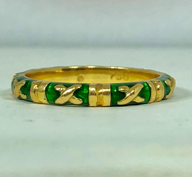 Hidalgo 18 Karat Gold Green Enamel Stackable/ Fashion Band at 1stDibs