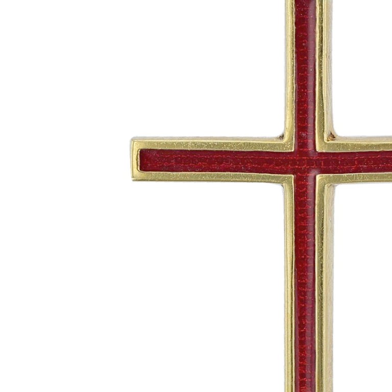 Hidalgo 18 Karat Yellow Gold Red Enamel Cross Pendant For Sale at 1stDibs