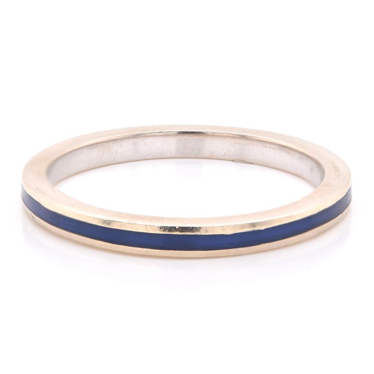 Hidalgo 18 Karat White Gold Blue Enamel Band For Sale at 1stDibs