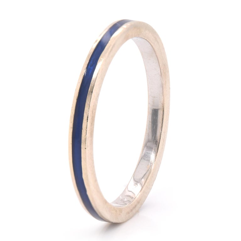 Hidalgo 18 Karat White Gold Blue Enamel Band For Sale at 1stDibs
