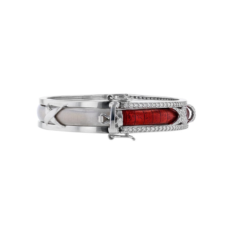 Hidalgo 18K White Gold Diamond Jacket with Red Enamel Insert Bangle Set ...