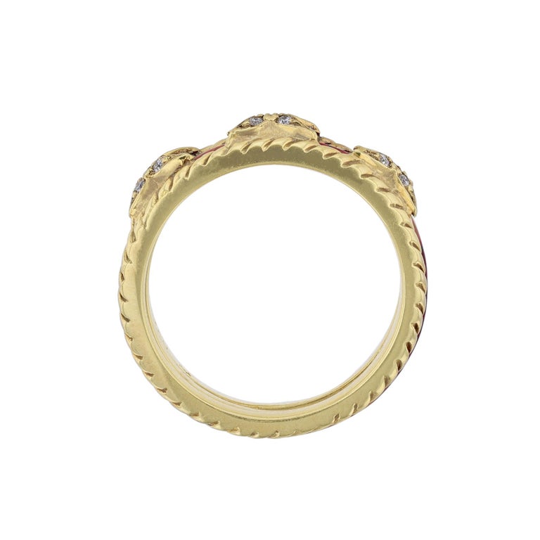 Hidalgo 18K Yellow Gold Diamond Jacket with Red Enamel Insert Ring Set ...
