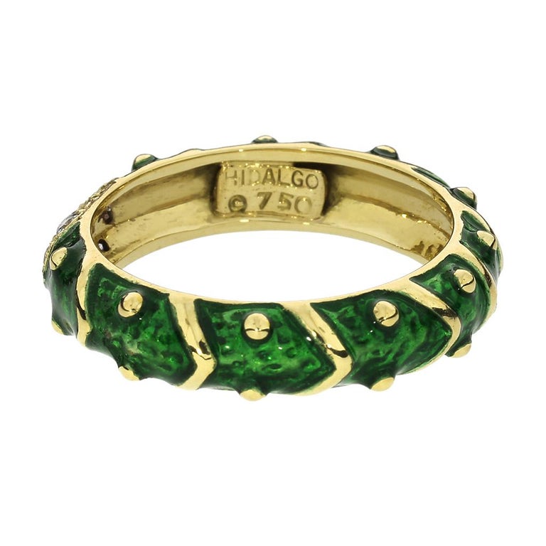 Hidalgo Green Enamel and Diamond 18K Ring For Sale at 1stDibs