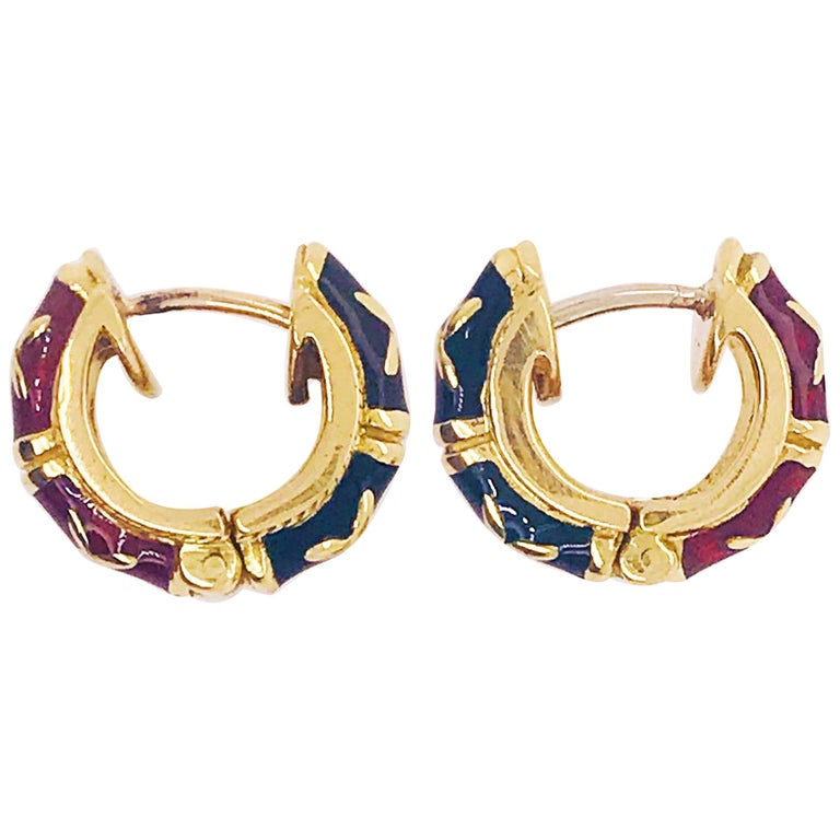 Hidalgo Original X Design Black and Red Enamel Small Earring Hoops, 18 ...