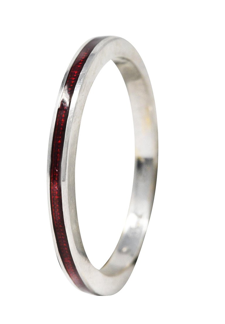 Hidalgo Vintage Guilloche Red Enamel 18 Karat White Gold Eternity Band ...