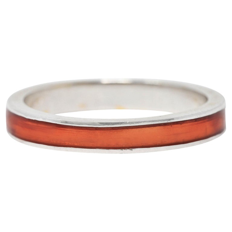 Hidalgo Vintage Orange Enamel 18 Karat White Gold Eternity Band Ring ...