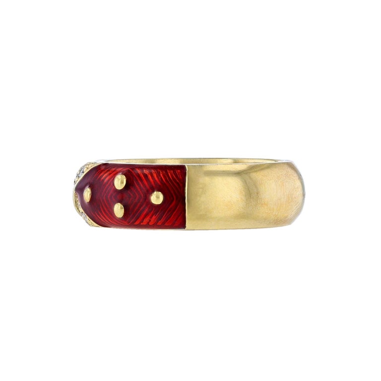 Hidalgo "X" Motif 18 Karat Yellow Gold Diamond Red Enamel Ring For Sale ...