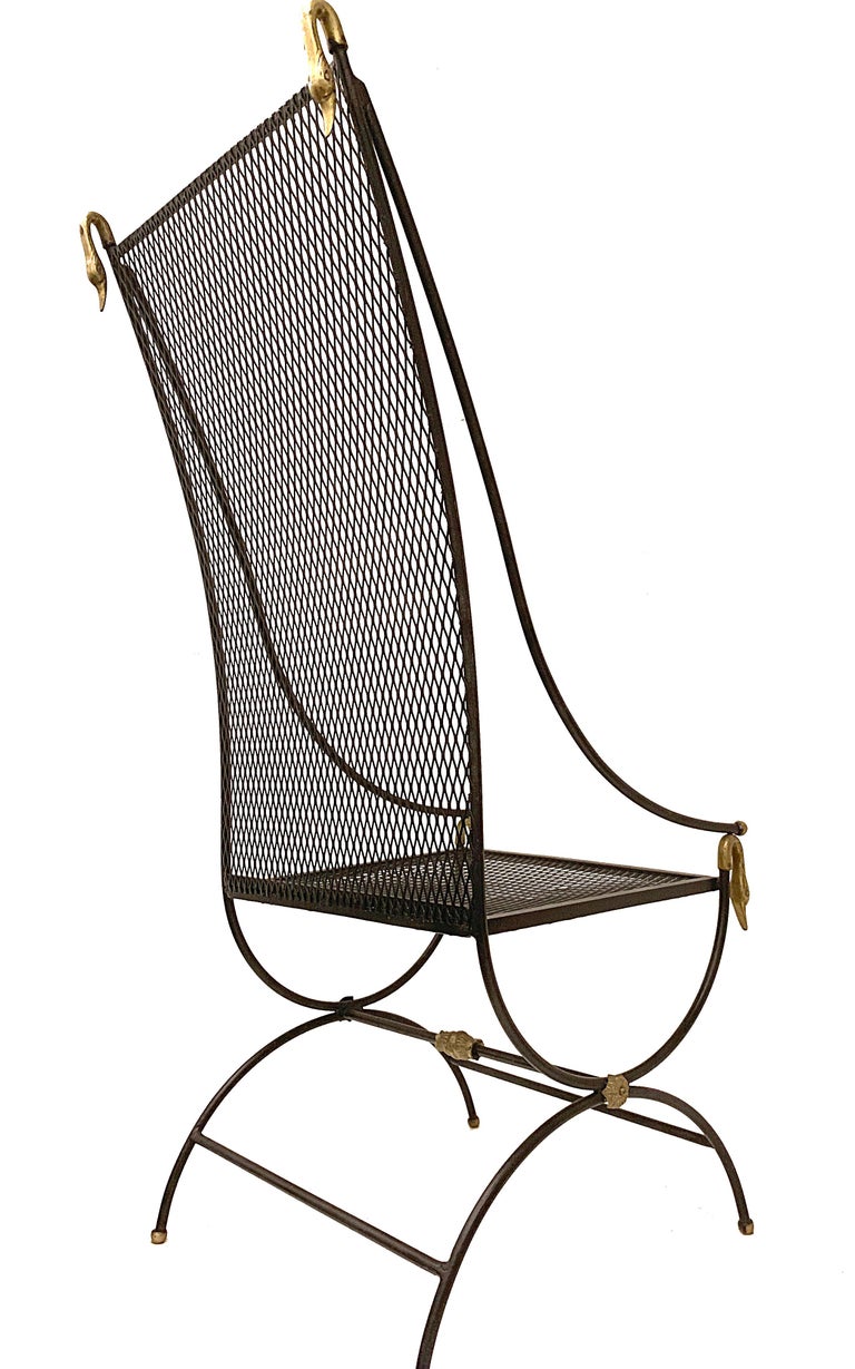 High Back Metal Chair with Swan Details For Sale at 1stDibs