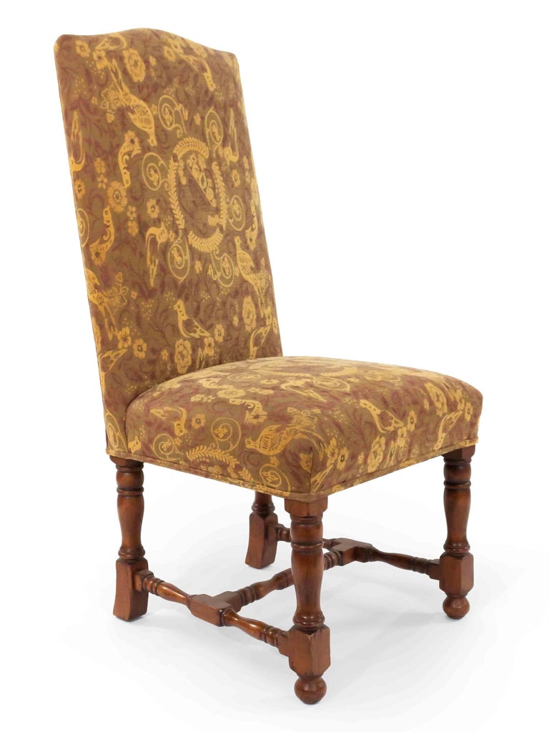 High Back Renaissance Style Dining Chairs with Floral Upholstery For ...