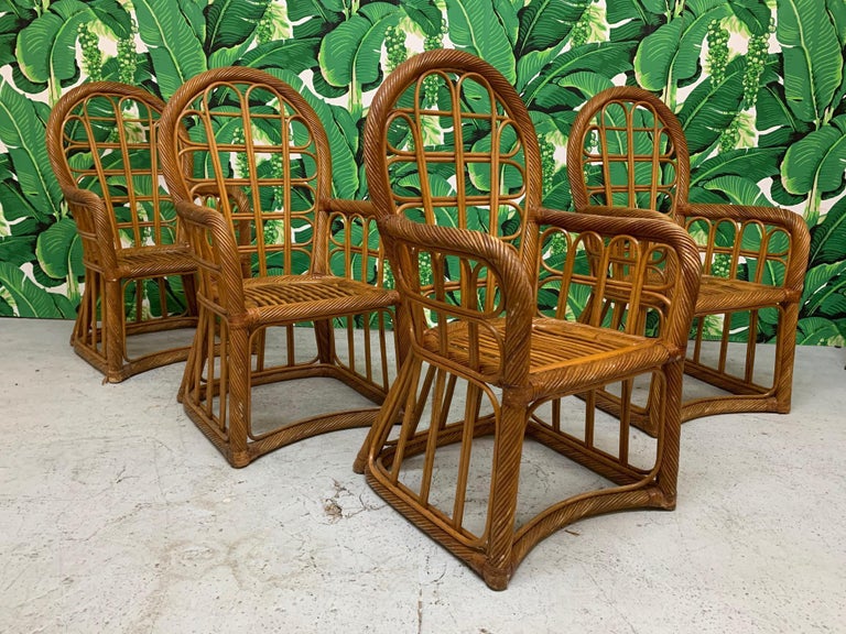 High Back Twisted Rattan Dining Chairs For Sale at 1stDibs