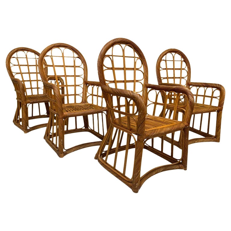 High Back Twisted Rattan Dining Chairs For Sale at 1stDibs