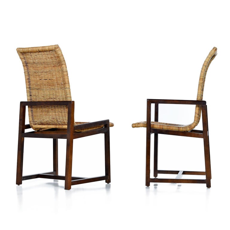 High Back Woven Rattan Dining Chairs by Century Furniture at 1stDibs