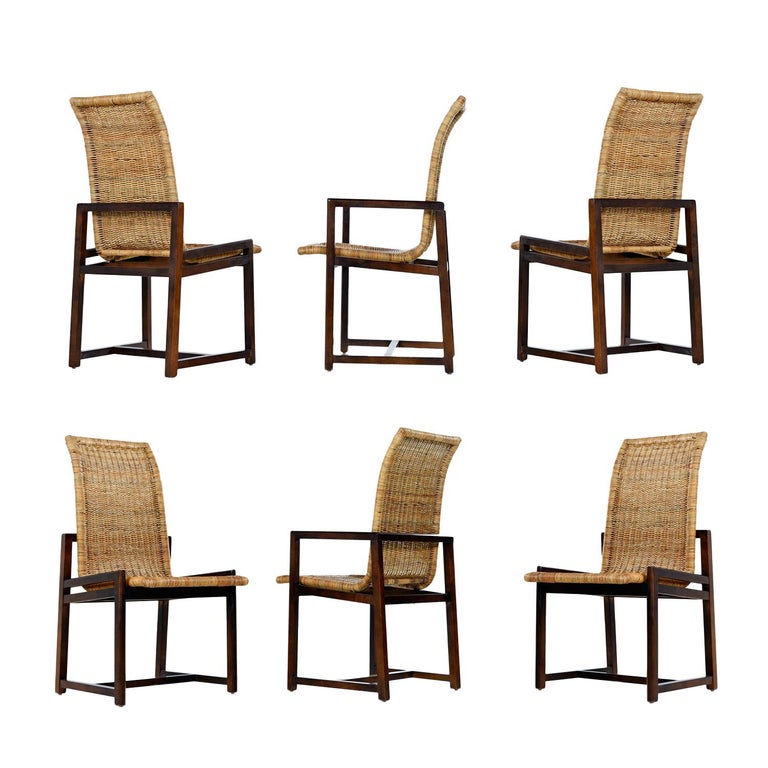 High Back Woven Rattan Dining Chairs by Century Furniture For Sale at ...