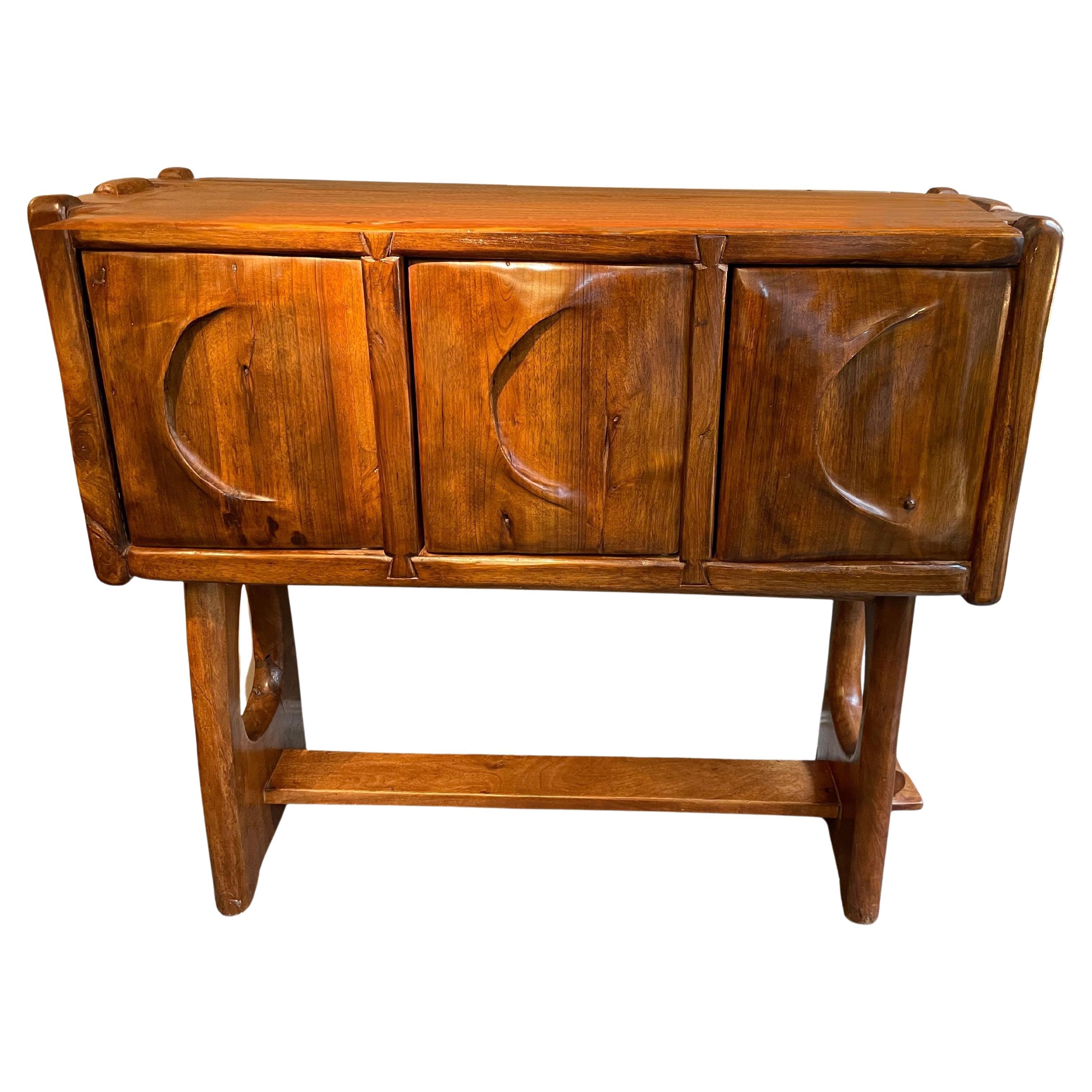 Wooden and Gilded Metal Brutalist Design Sideboard For Sale at 1stDibs