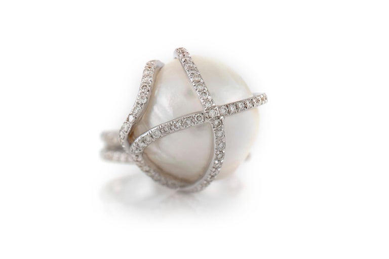 High Diamonds Setting with Center Pearl For Sale at 1stDibs