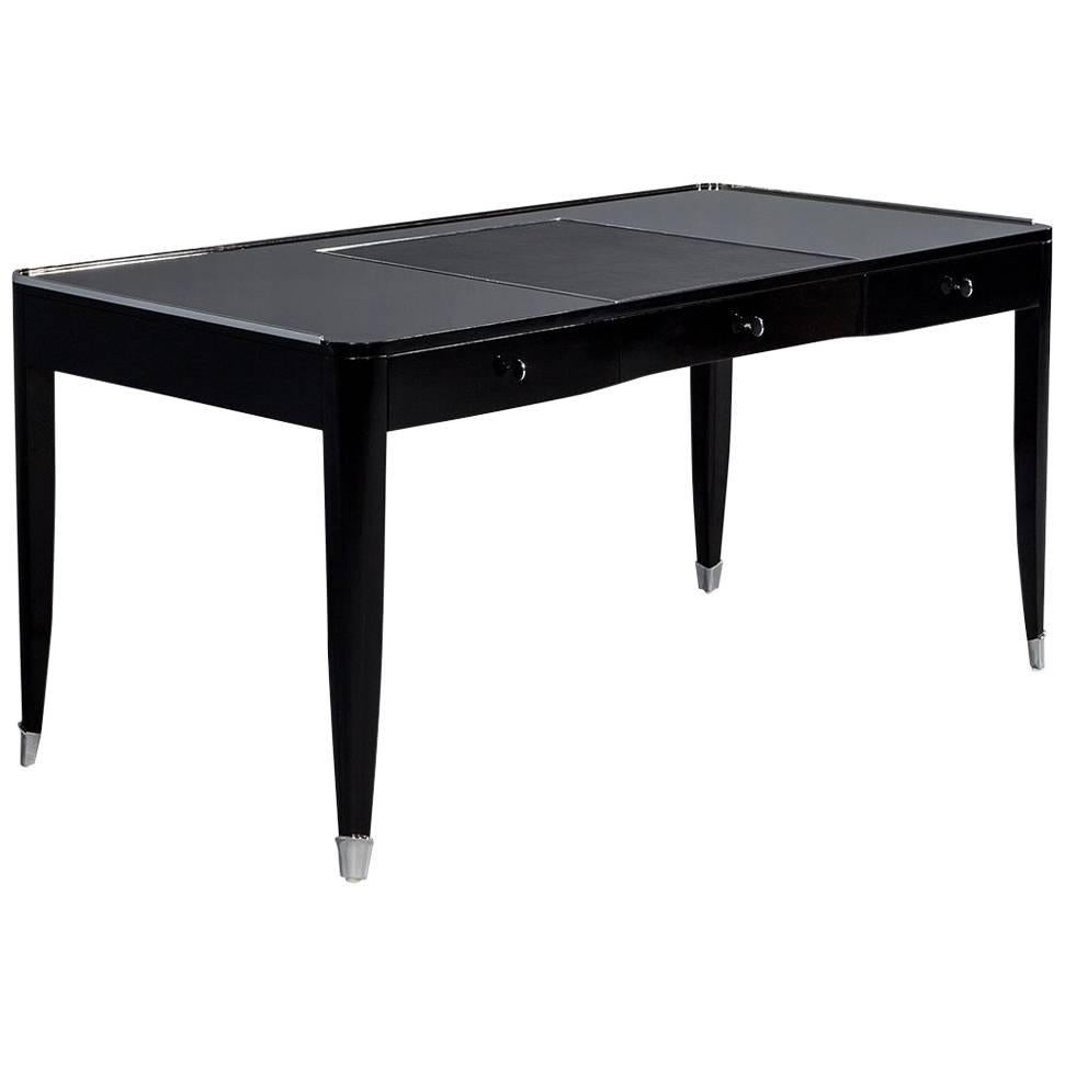 High Gloss Black Lacquer Writing Desk with Polished Stainless Steel ...