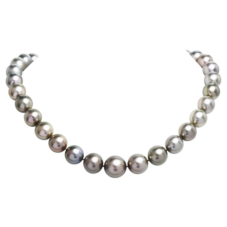 High Lustrous Tahitian South Sea Peacock Gray Pearl Strand Necklace For ...