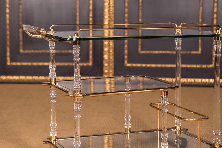 High Quality Acrylic Serving Tray Table with Brass For Sale at 1stDibs