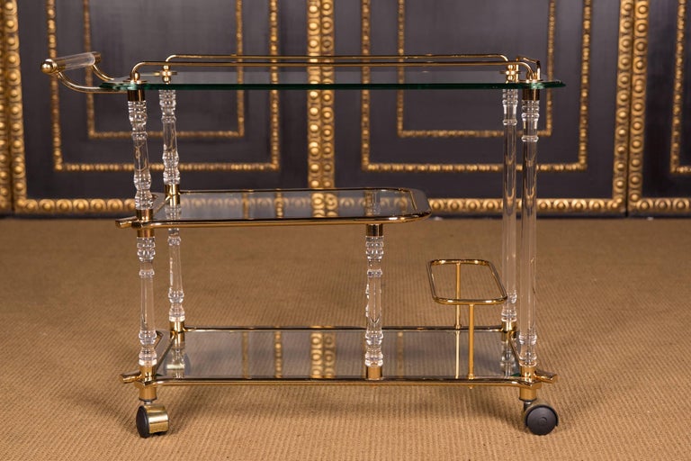 High Quality Acrylic Serving Tray Table with Brass For Sale at 1stDibs