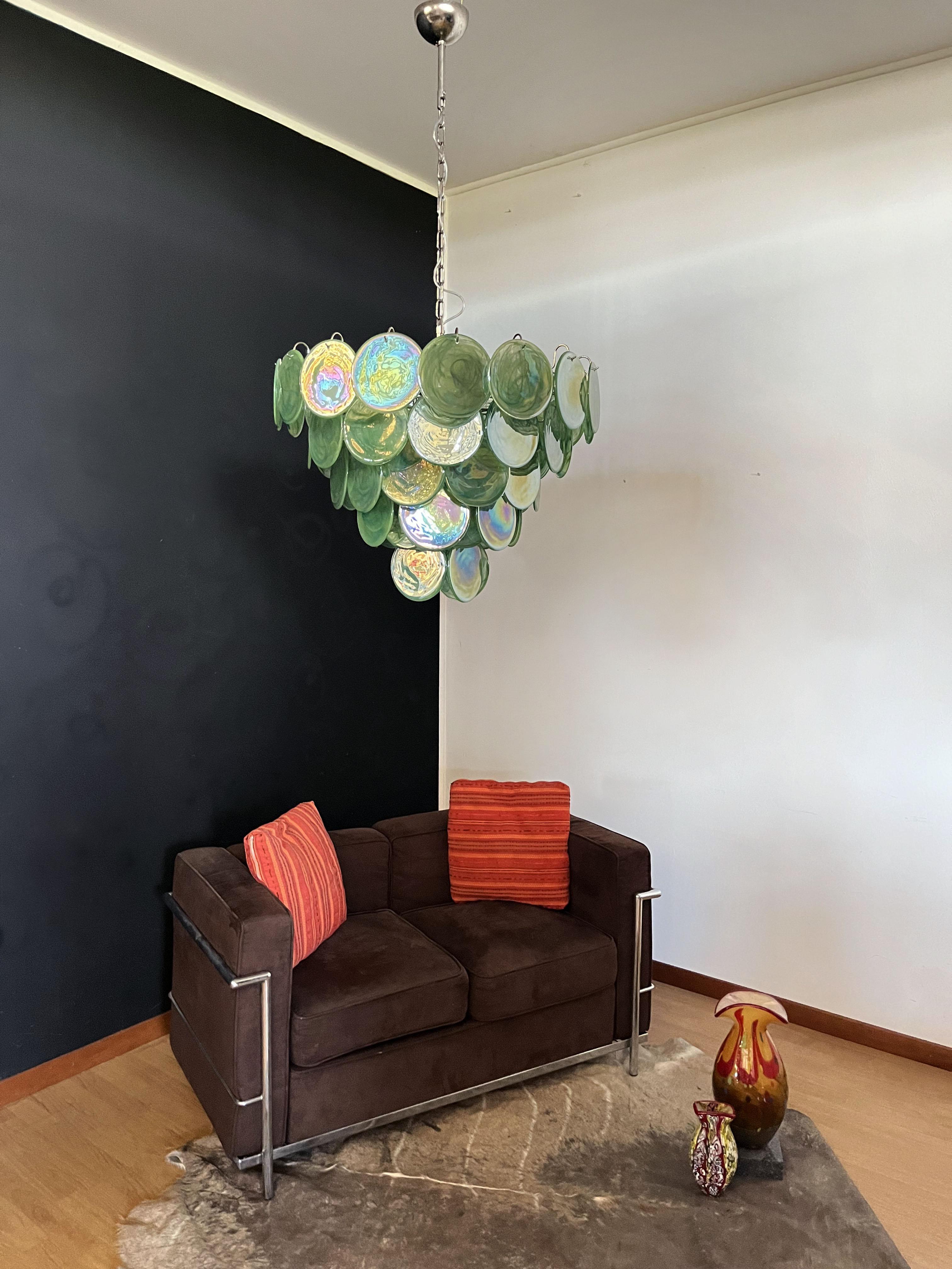 High Quality Murano Chandelier Space Age, 57 Green Albaster Iridescent ...