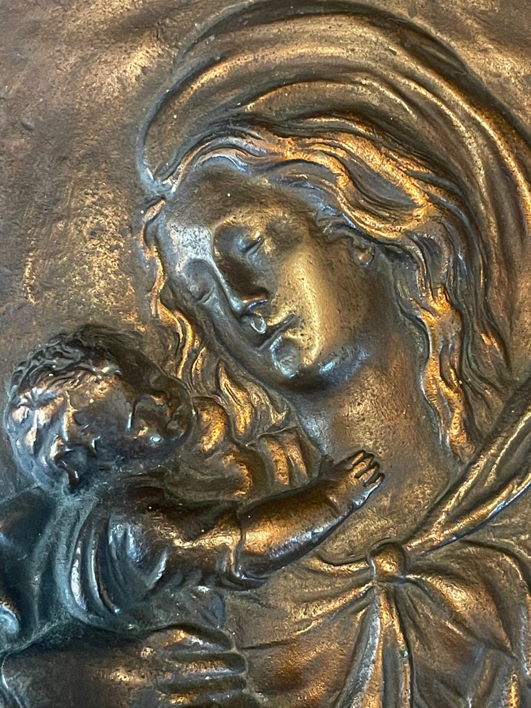 High Relief Copper Madonna and Child Wall Plaque For Sale at 1stDibs