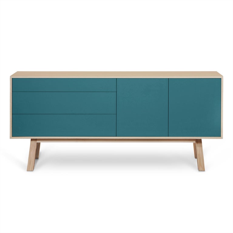 High Sideboard in Ash Wood with 2 Doors and 3 Drawers, Design Eric ...
