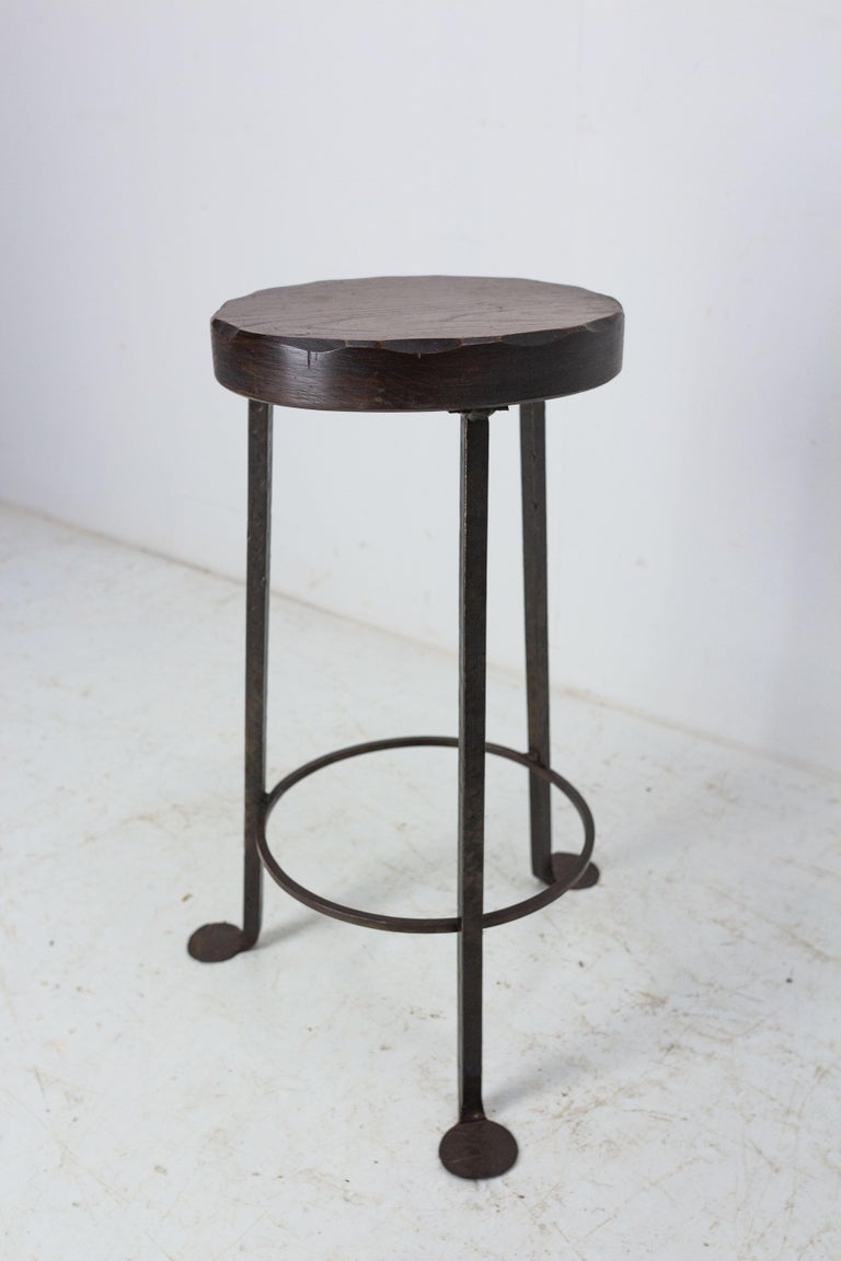 High Stool Elm Top and Wrought Iron Breakfast Bar Stool, Spanish, c ...