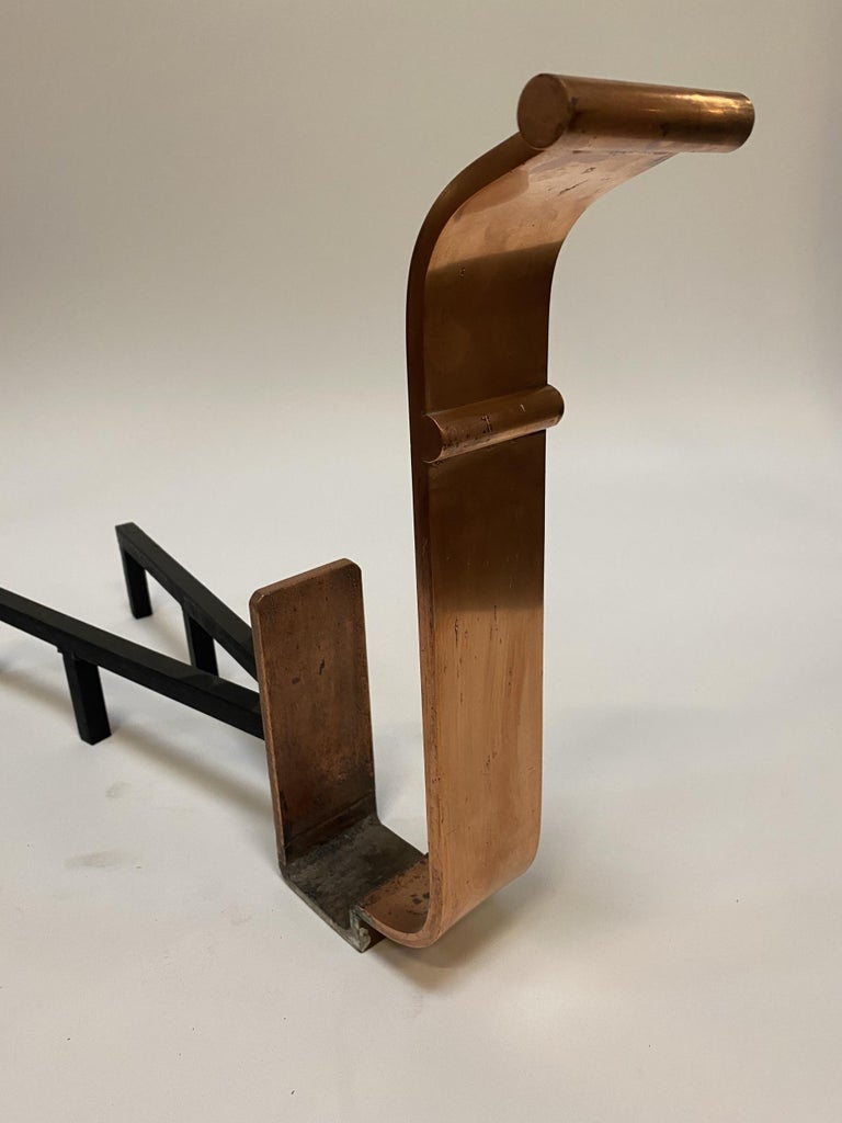 High Style Art Deco Modernist Copper and Iron Firedogs / Andirons ...