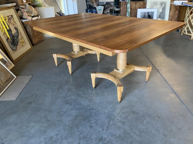High Style Midcentury Oak Dining Table with Double Pedestal Base at 1stDibs