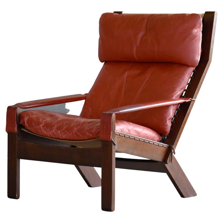 Highback Safari Style Lounge Chair by Torbjorn Afdal in Brick Red ...