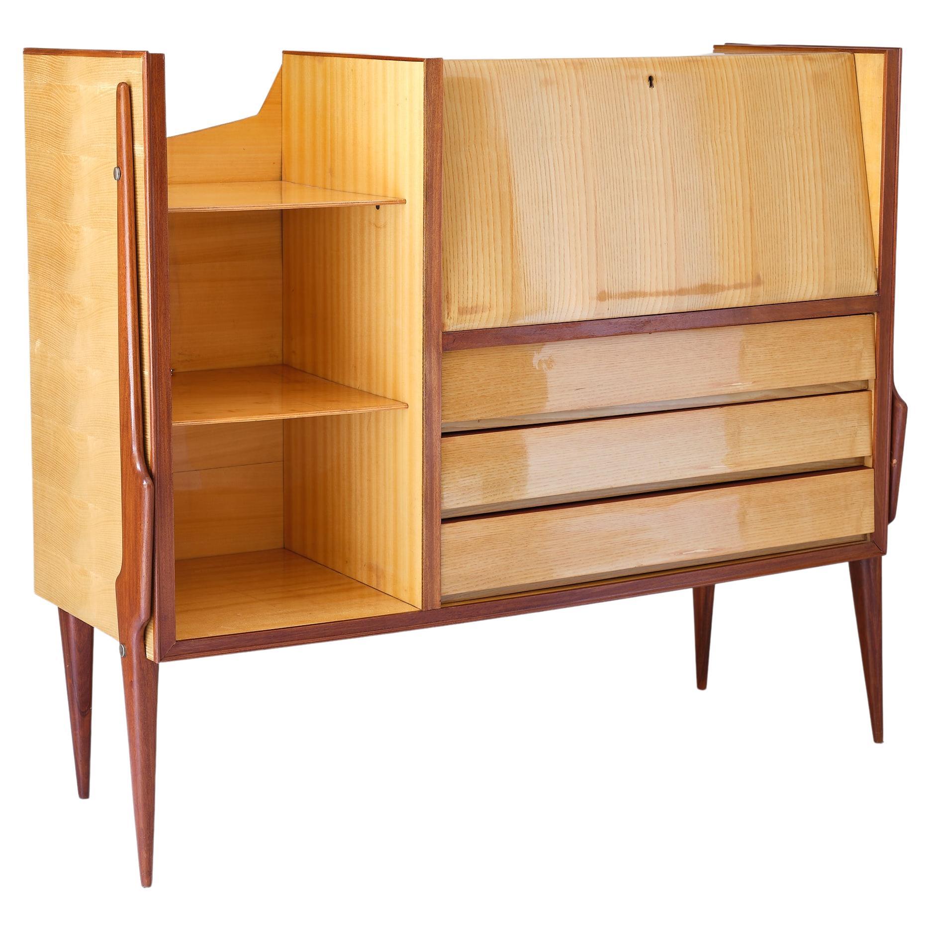 Highboard Made of Oak with Mahogany Details, Italy, 1950s at 1stDibs