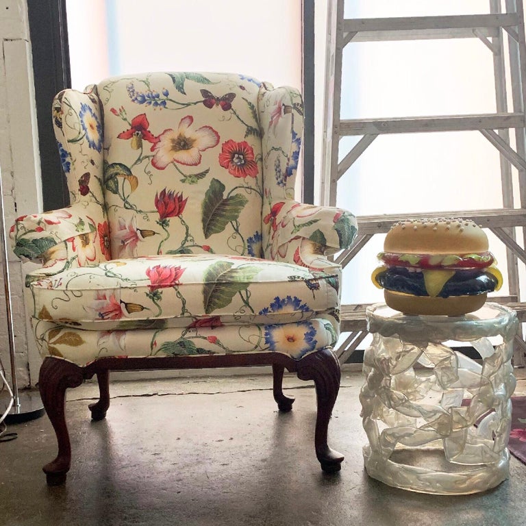 Highland House Floral Contemporary Wingback Armchair White Custom Lounge Chair