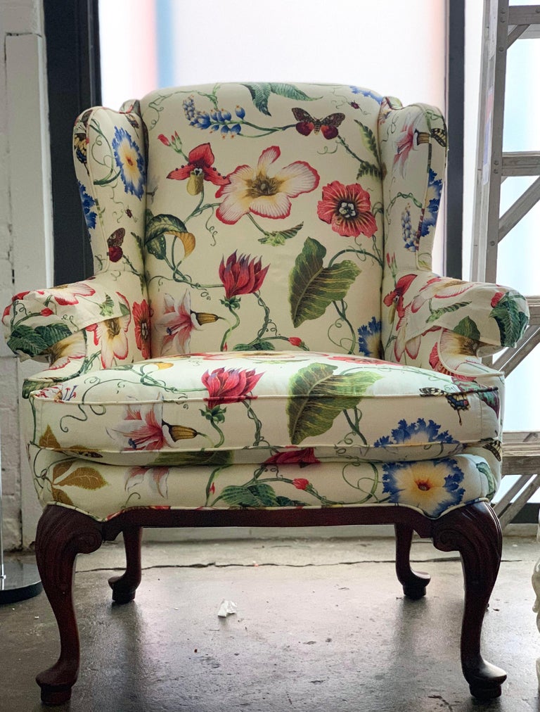 Highland House Floral Contemporary Wingback Armchair, White, Custom ...