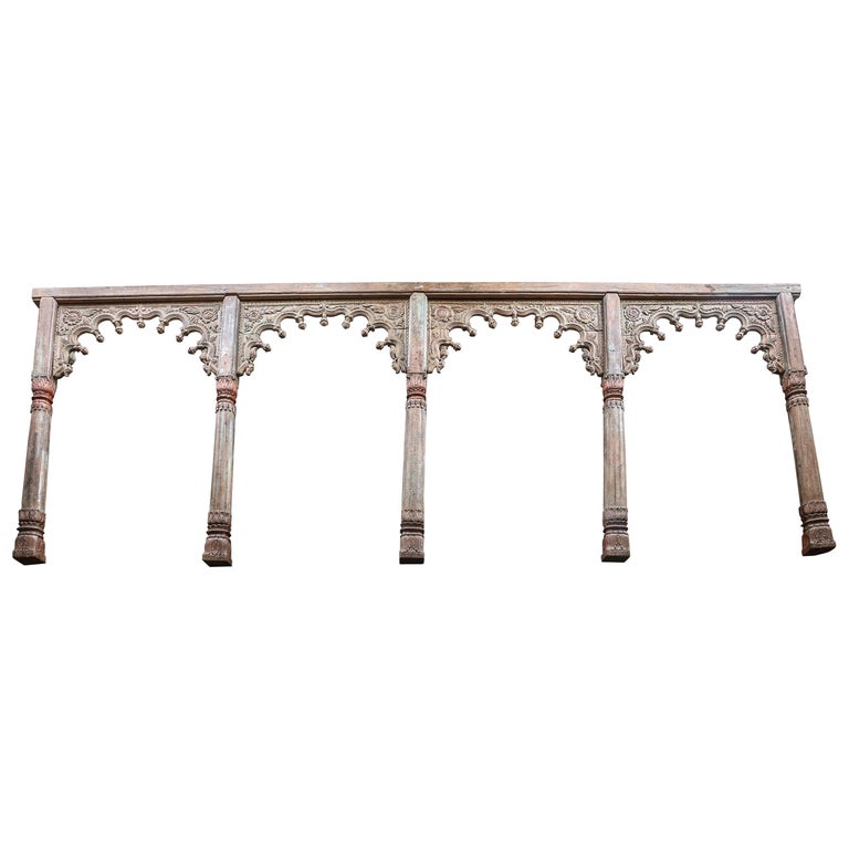 Highly Carved Solid Teak Wood Four Arch Side Panel from a Second Floor ...