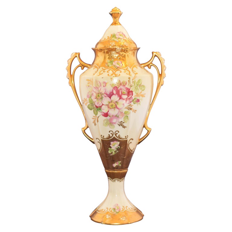 Highly Decorated Derby Style Vase by Royal Crown at 1stDibs