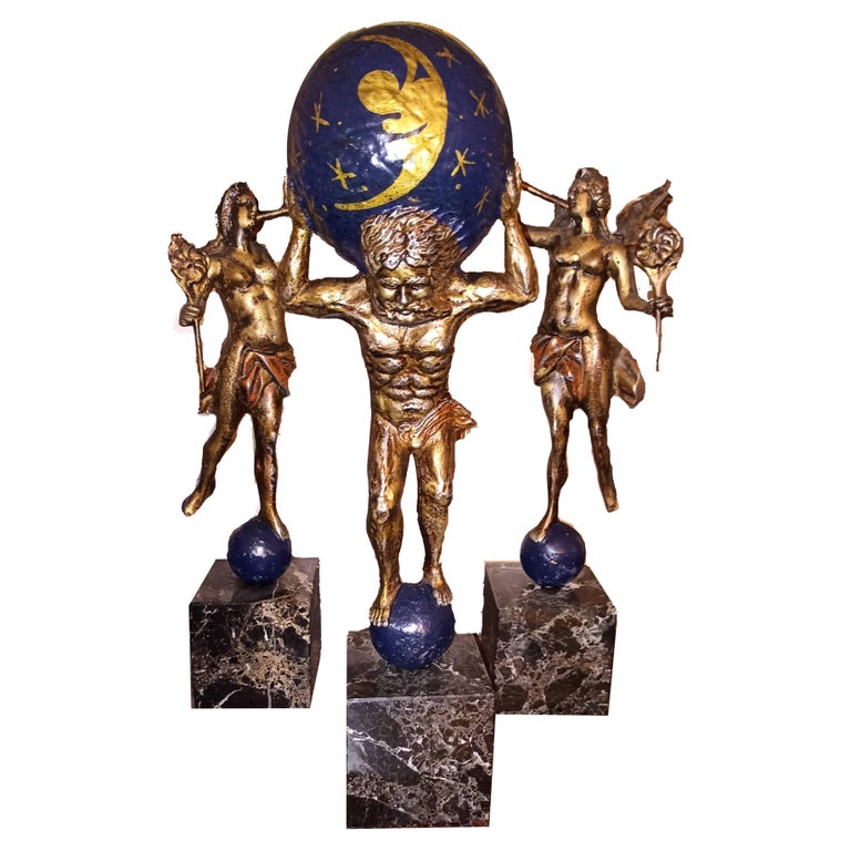 Highly Decorative 18th Century Cold Painted Solid Bronze Atlas Figure ...