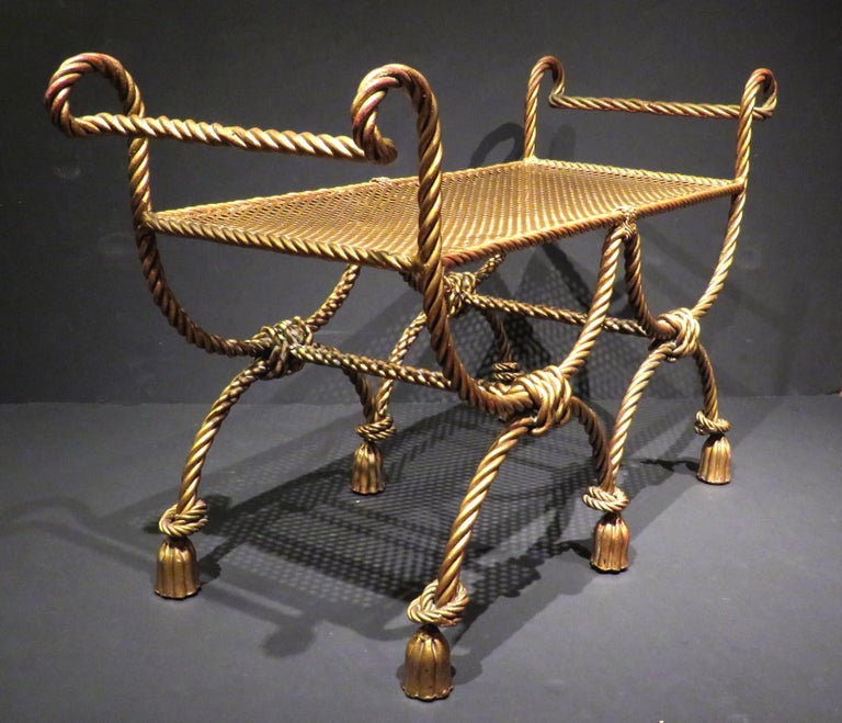 Highly Decorative Hollywood Regency Gilded Rope and Tassel Bench, Italy ...