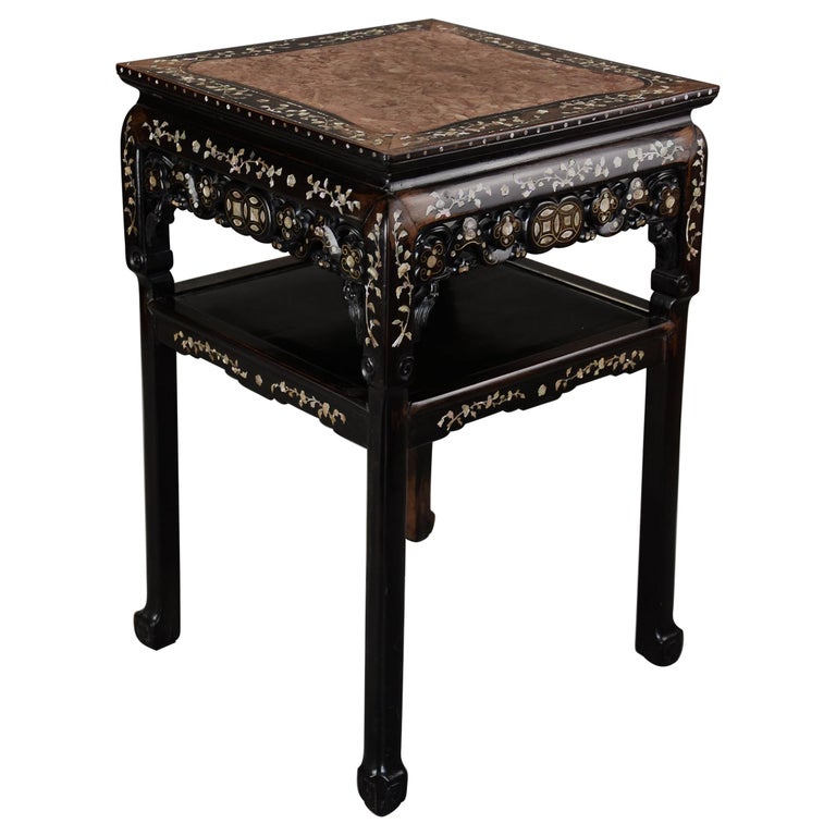 Highly Decorative Chinese Hardwood and Mother of Pearl Square Pot Stand ...