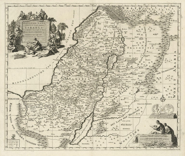 Highly Detailed Antique Map of the Holy Land Showing 12 Tribes of ...