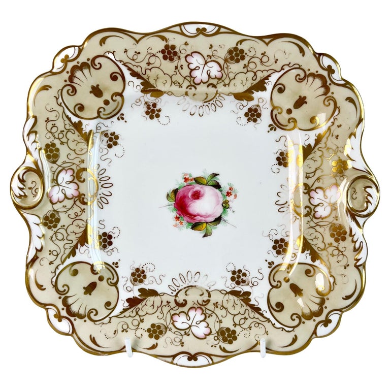 Hilditch Porcelain Cake Plate, Beige, Gilt and Pink Cabbage Rose, ca ...